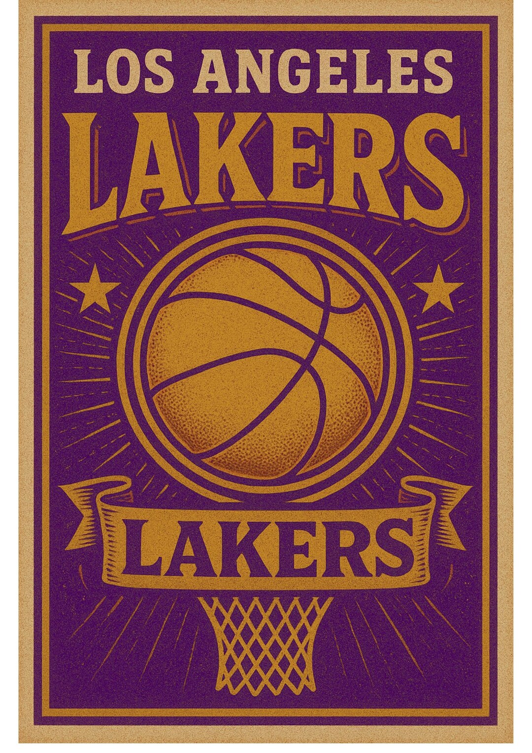 Los Angeles Lakers Retro Basketball Poster | Lakers Vintage Wall Art ...