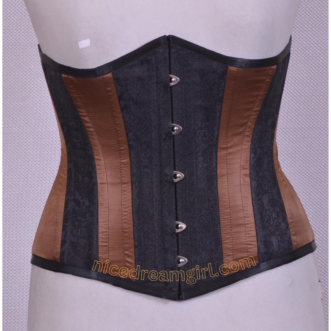 Black & Bronze Satin Corset - Vintage Lace-up Waist Cincher - Etsy