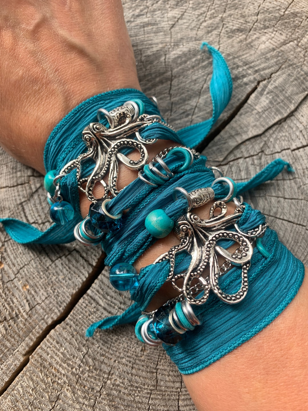 Deep Sea Dreams // Octopus Silk Ribbon Wrap Bracelet - Etsy