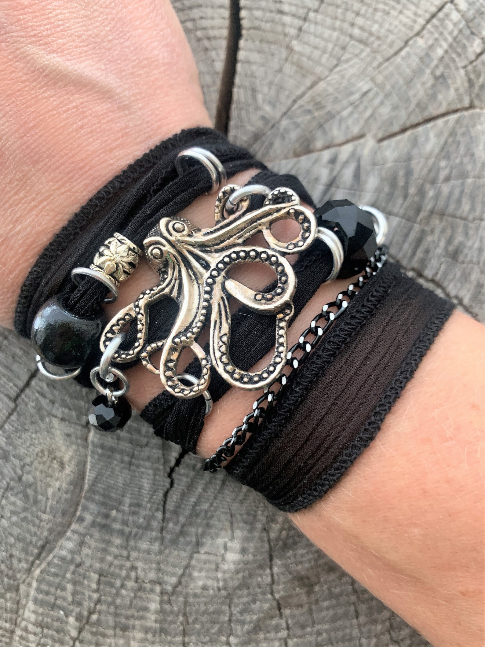 Deep Sea Dreams // Octopus Silk Ribbon Wrap Bracelet - Etsy