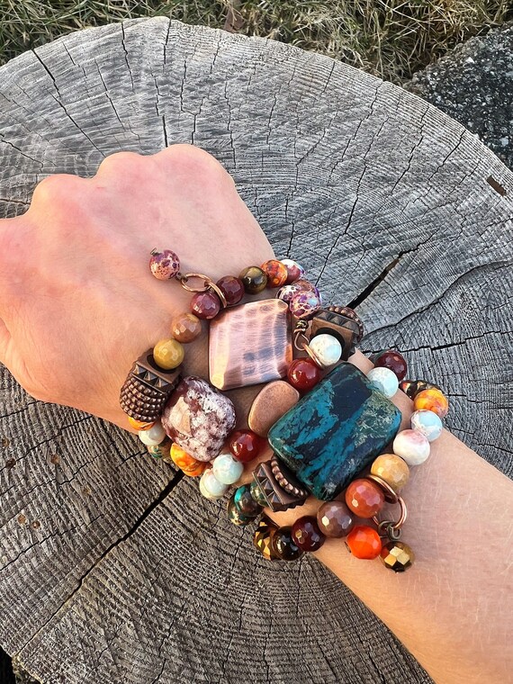 Gemstone Stretch Bracelets Beaded Stretch Bracelets Crystals Semi Precious Stone Artisan Jewelry OOAK Gift Idea for Her Stack Etsy