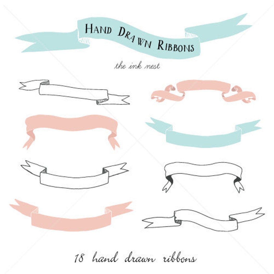 CLIP ART Hand Drawn Ribbons for Commercial and Personal Use - Etsy