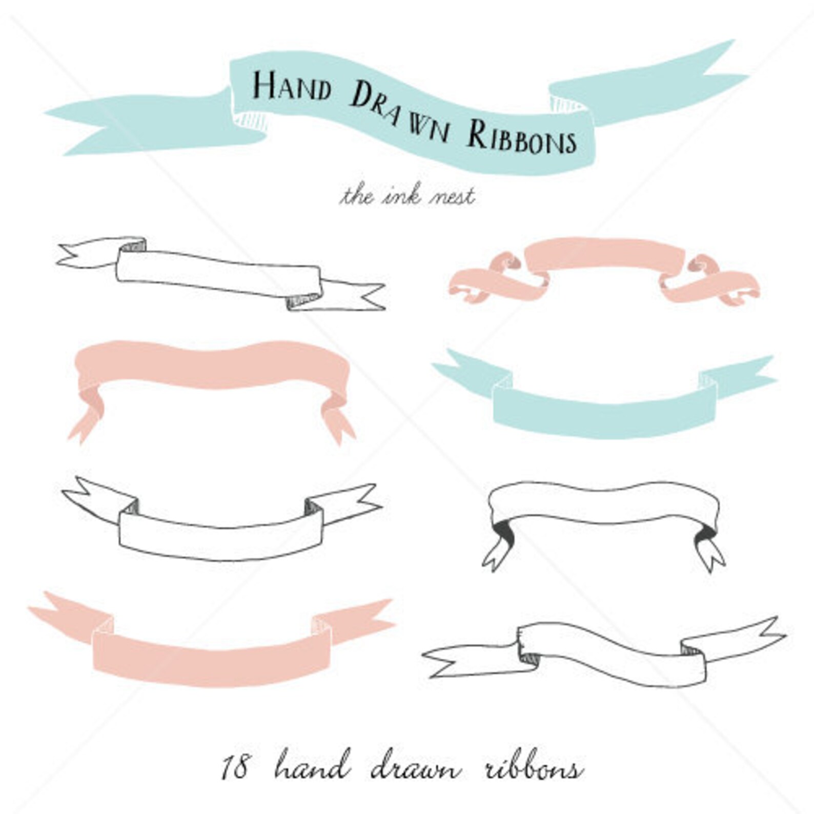 CLIP ART Hand Drawn Ribbons for Commercial and Personal Use - Etsy