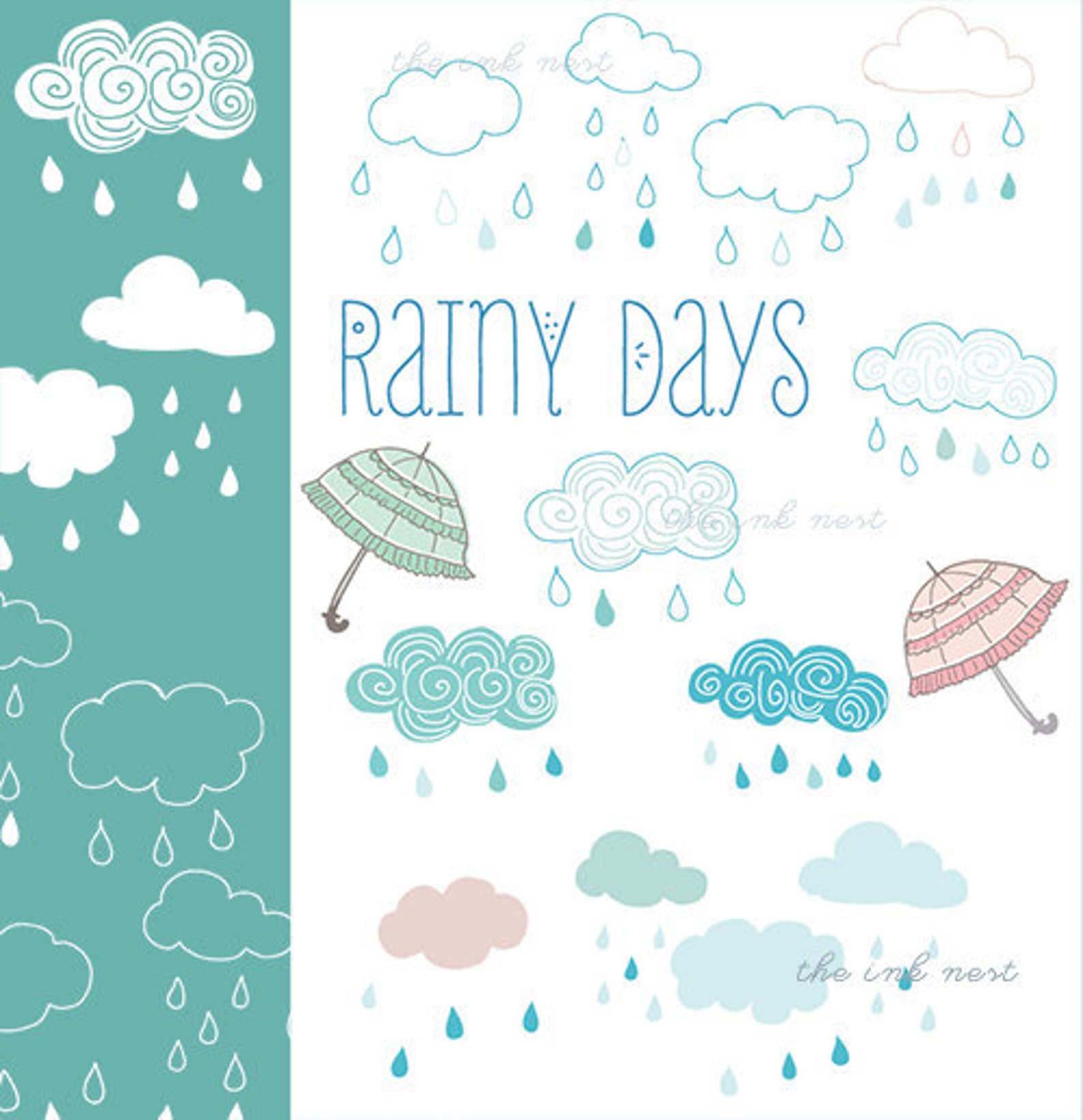 CLIP ART and Photoshop Brushes Rainy Days for Commercial and Personal ...