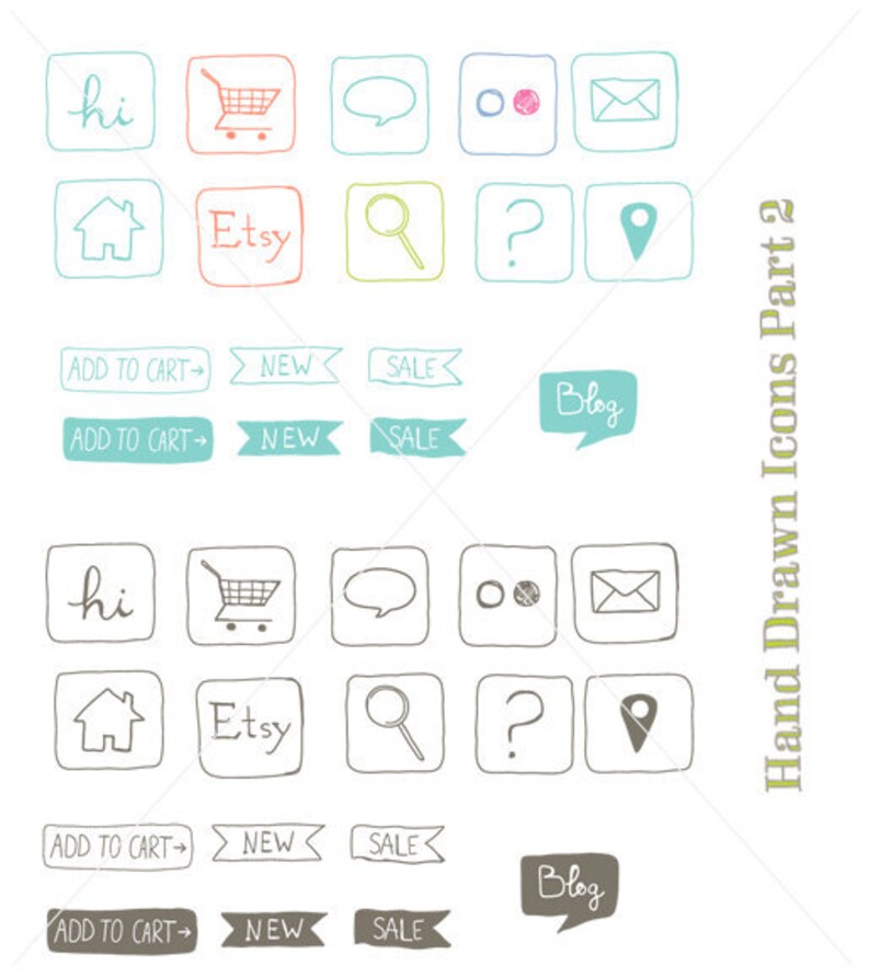 CLIP ART - Hand Drawn Icons Part 2 - for Commercial and Personal Use - Etsy