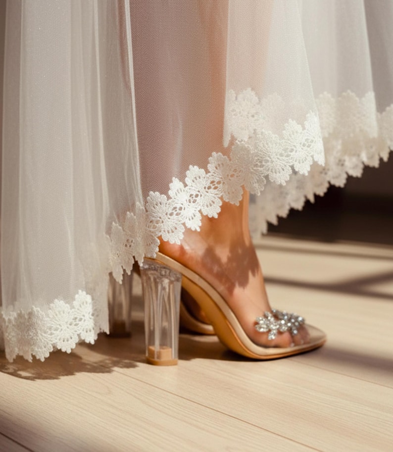 Princess Bridal Shoes With Clear Heels: Bridal Heel, Embroidered, Party ...