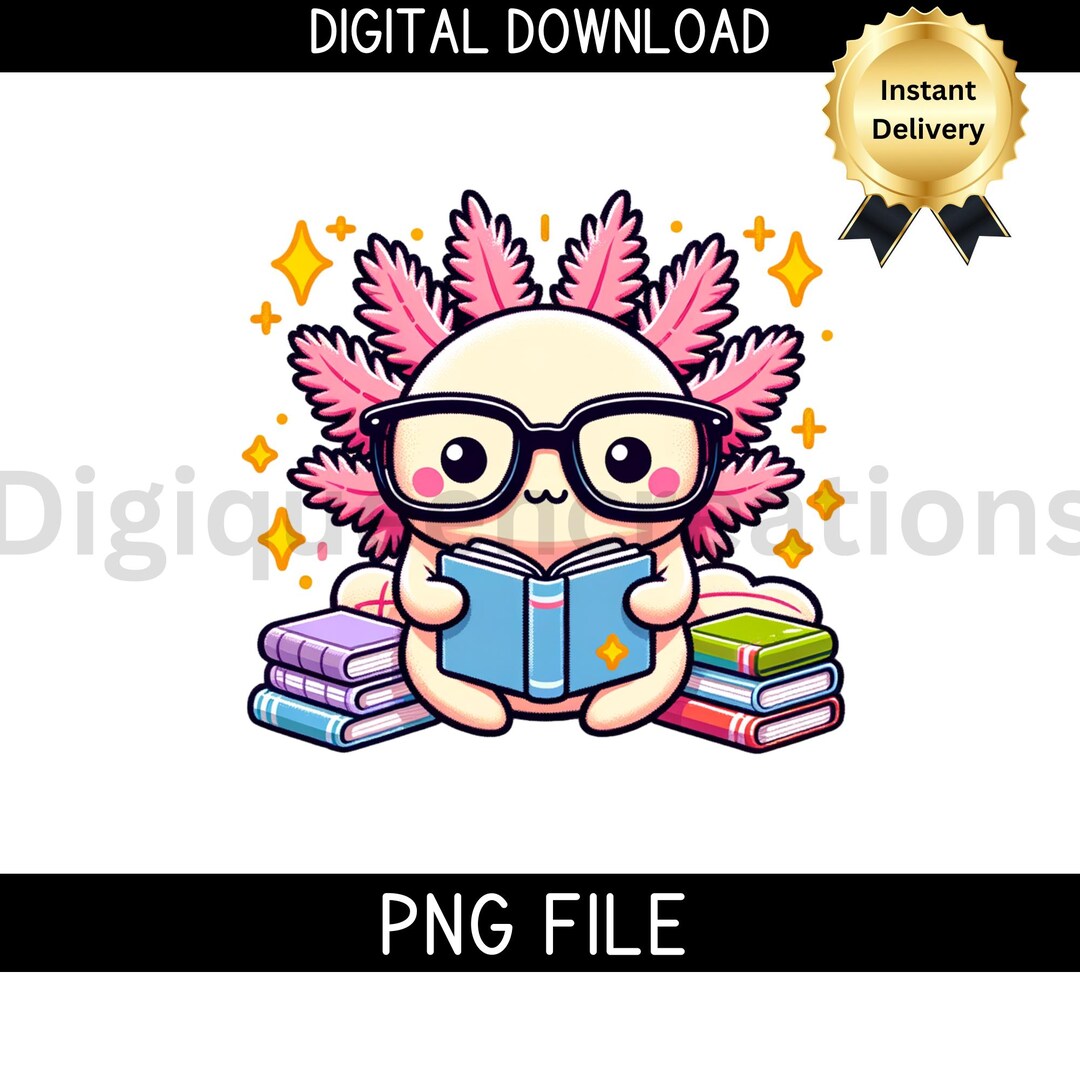 Axolotl Svg-reading Axolotl Png-cartoon Clipart-the Reader-book Nerd ...