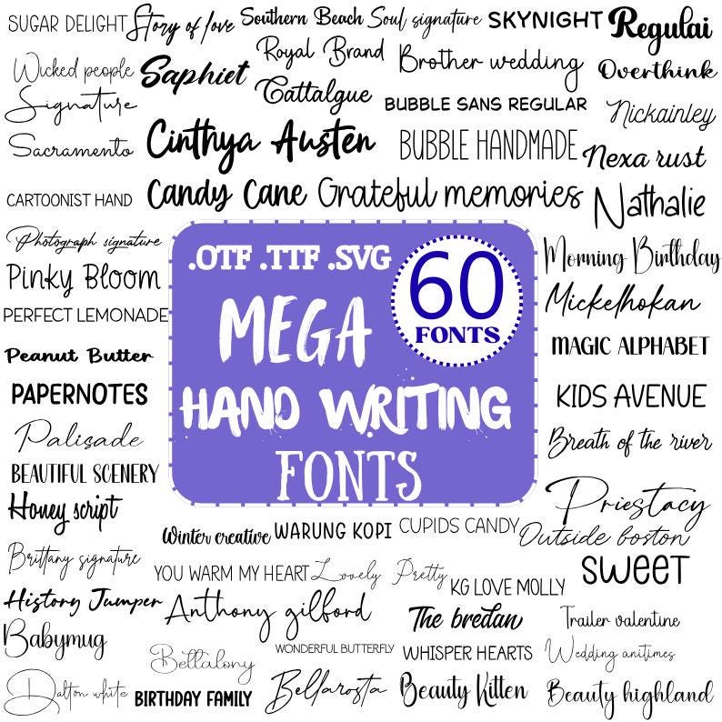 MEGA Handwriting Font Bundle : Handwriting Fonts for Cricut, Goodnotes ...