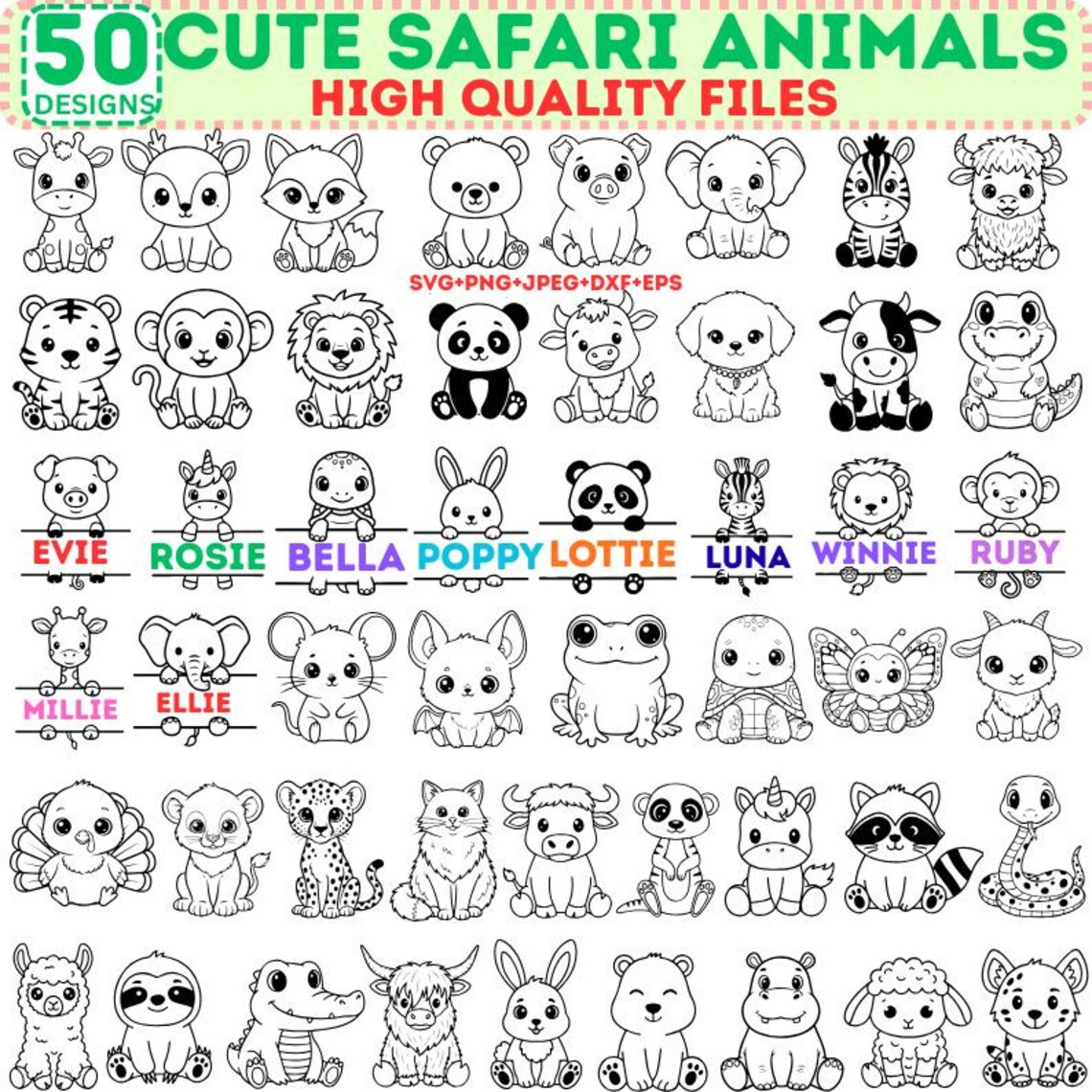 Safaridieren schetsen SVG voor naamkaartjes student - bosklaslabels ...
