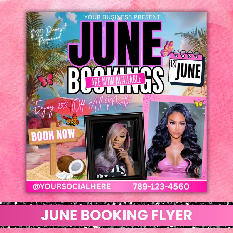 June Booking Flyer, Summer Booking Flyer, June Flyer, Canva Template ...