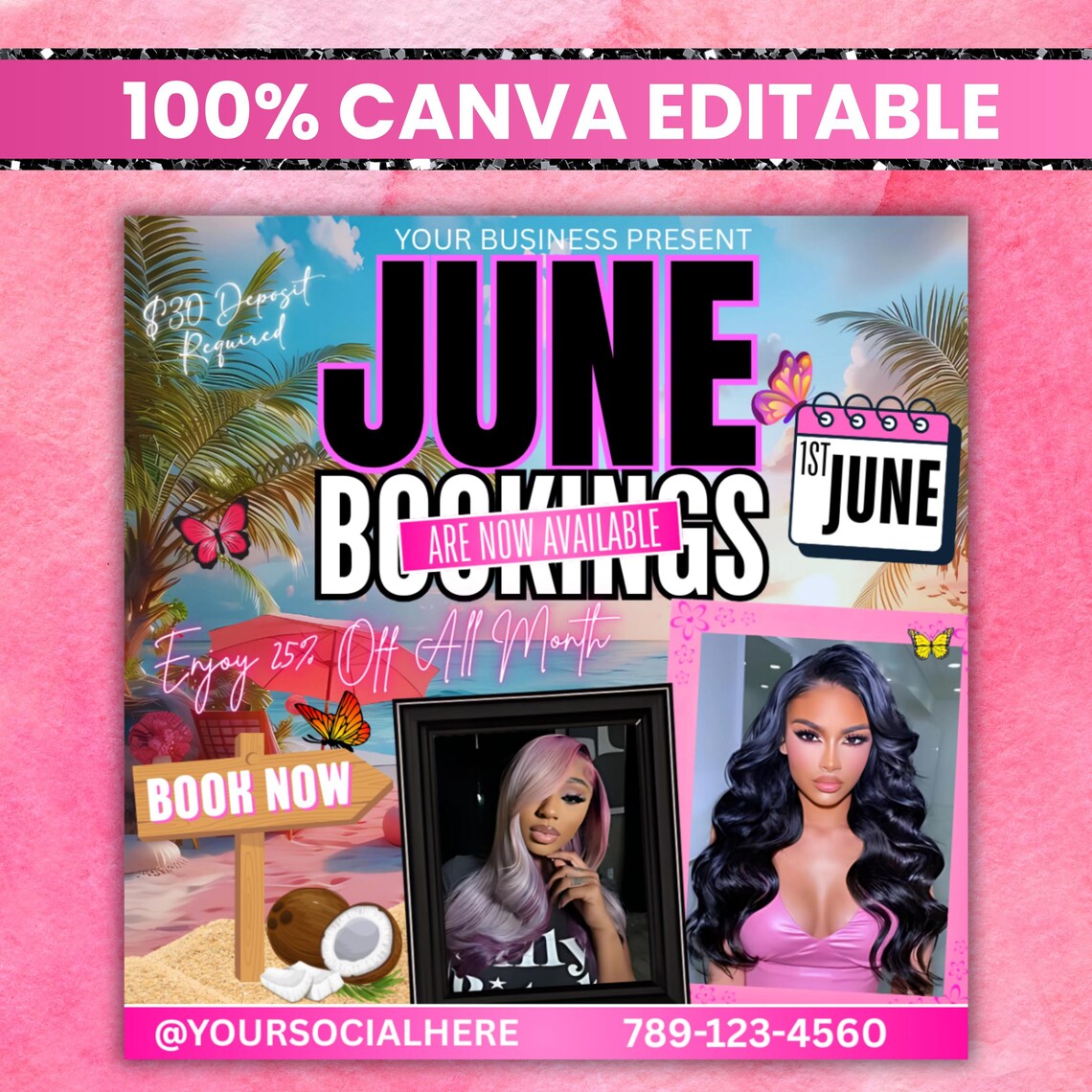 June Booking Flyer, Summer Booking Flyer, June Flyer, Canva Template ...
