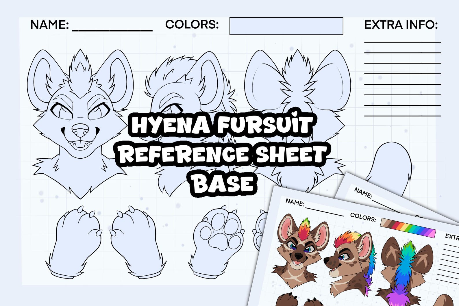 Hyena Fursuit Reference Sheet Base | DIY Yeen Furry Coloring Page ...