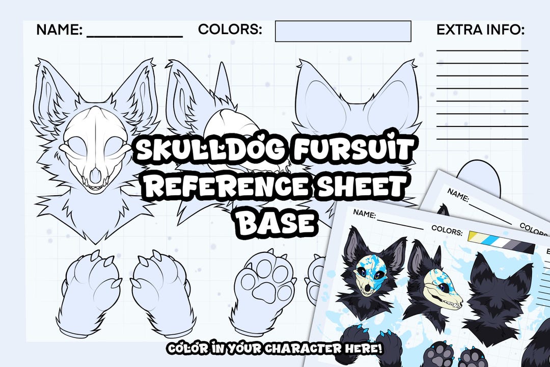 Skull Dog Fursuit Reference Sheet Base Diy Skulldog Furry Coloring