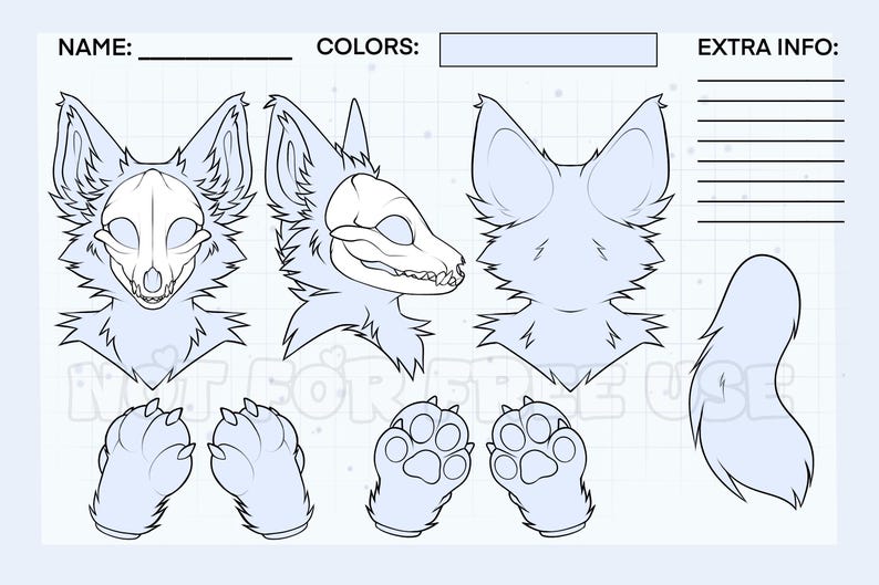 Skull Dog Fursuit Reference Sheet Base Diy Skulldog Furry Coloring