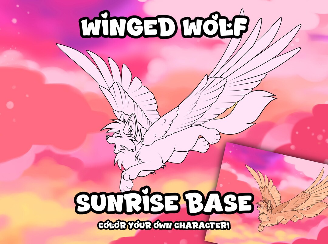 Winged Wolf Sunrise Base | Furry Coloring Page - Etsy