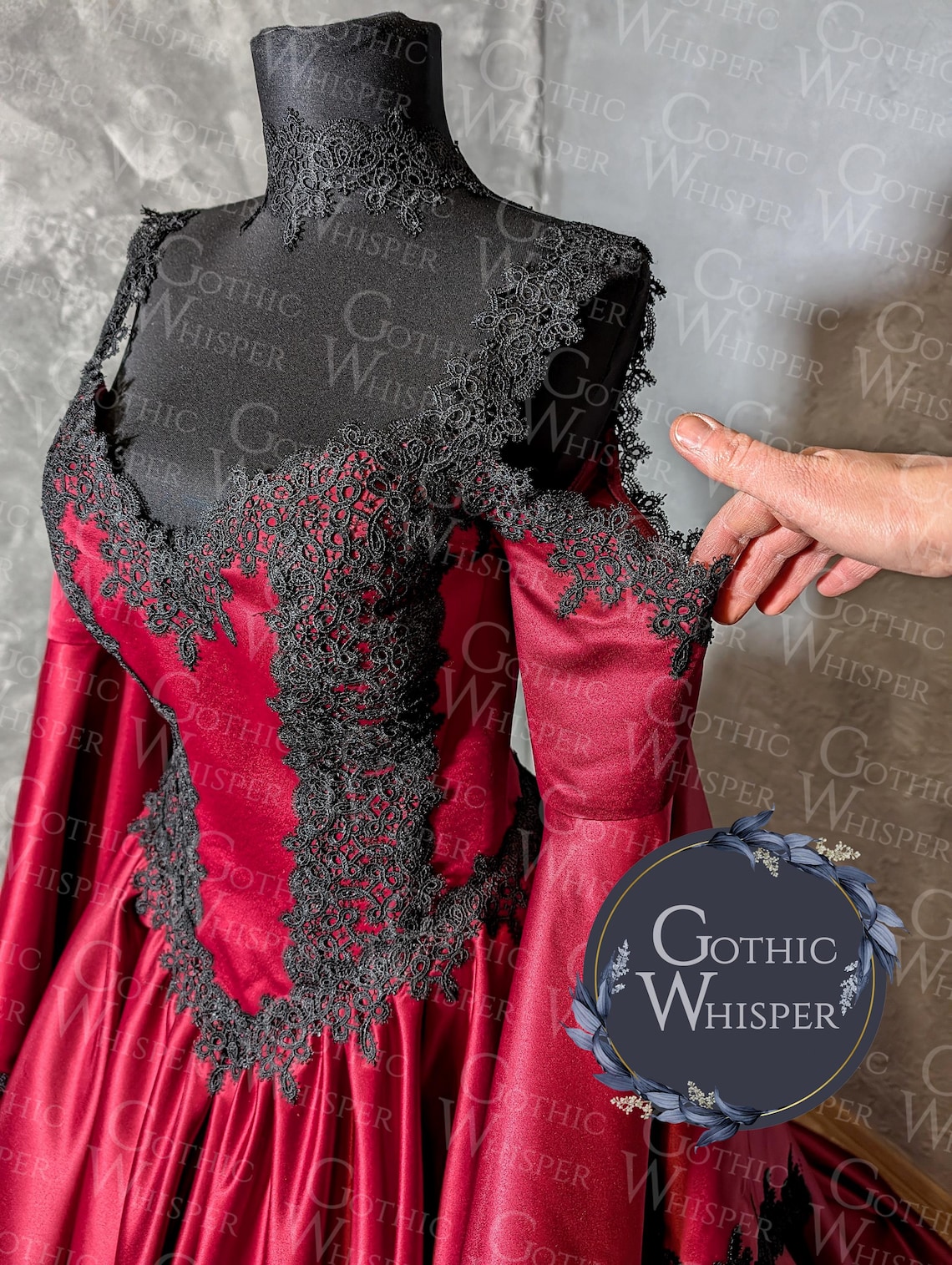 Dark Red Gothic Wedding Dress, Black Lace, Victorian Corset Bridal Gown ...