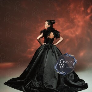 Gothic Black Ball Gown Dress With Feathers | Dark Queen Corset Evening ...