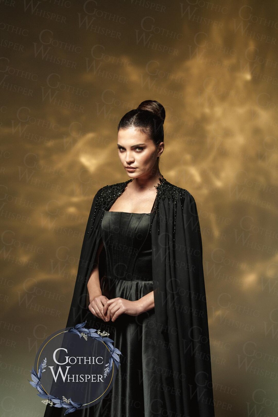 Gothic Black Wedding Dress With Cape – Dark Fairytale Bridal Gown ...