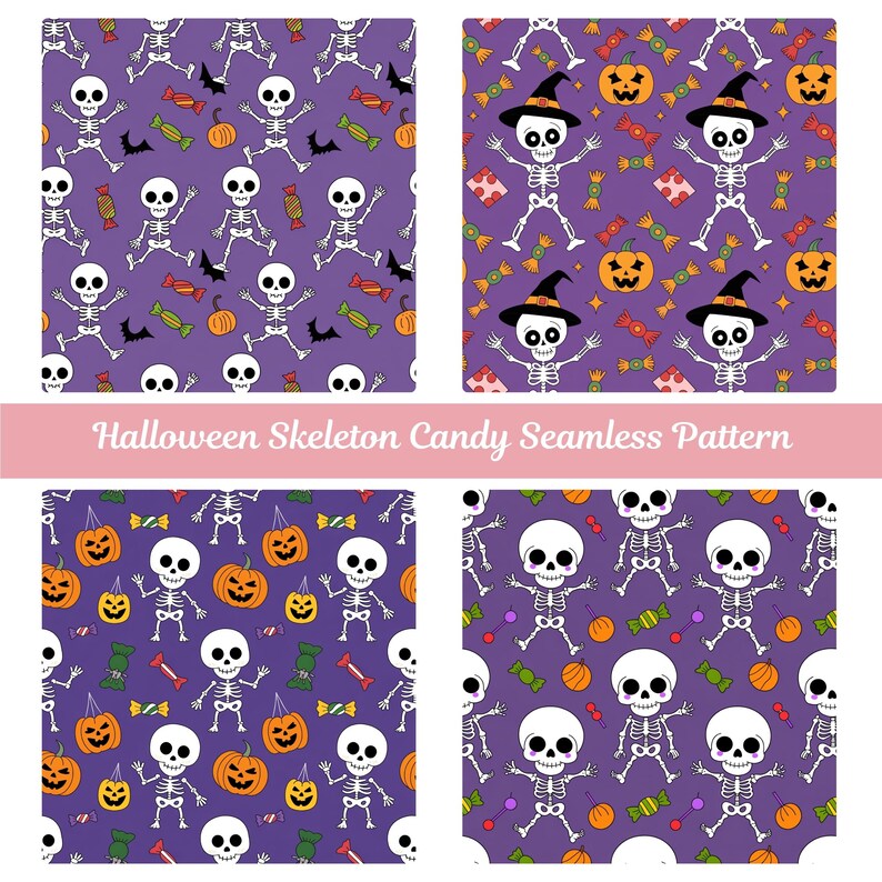 Halloween Skeleton Candy Seamless Pattern – 20 JPEG Digital Papers ...