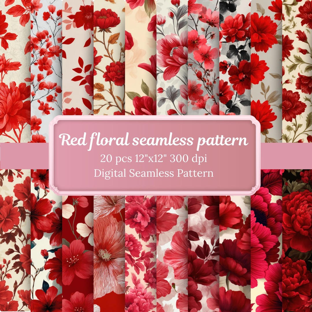 Red Floral Seamless Pattern: Bold Digital Paper (digital Download) - Etsy