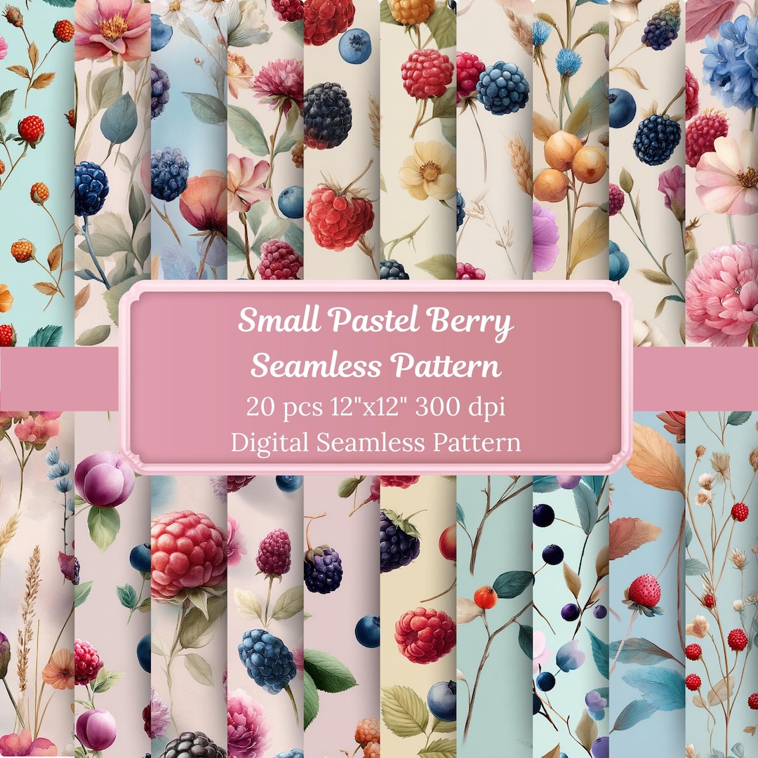Pastel Berry Seamless Pattern: Watercolor Scrapbook Paper (digital ...