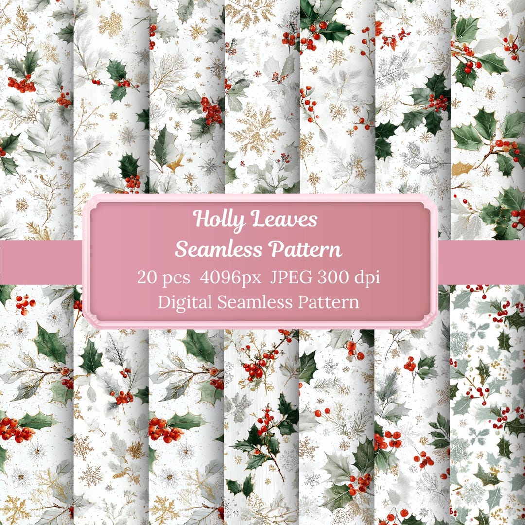 Holly Leaves Seamless Pattern – Christmas Digital Paper With Berries ...