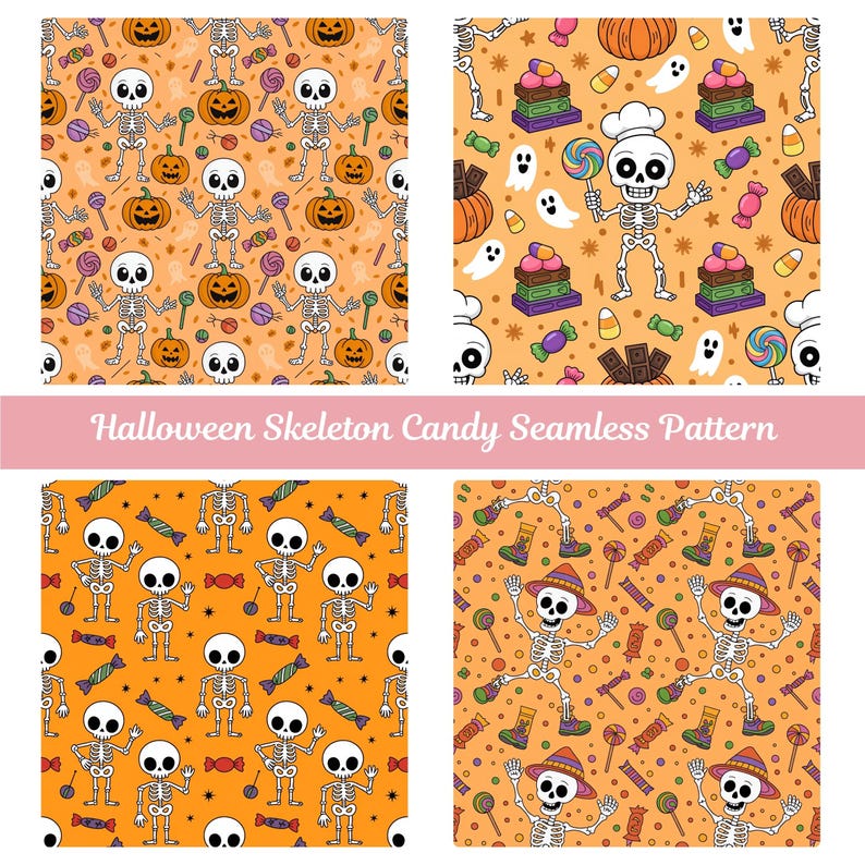 Halloween Skeleton Candy Seamless Pattern – 20 JPEG Digital Papers ...