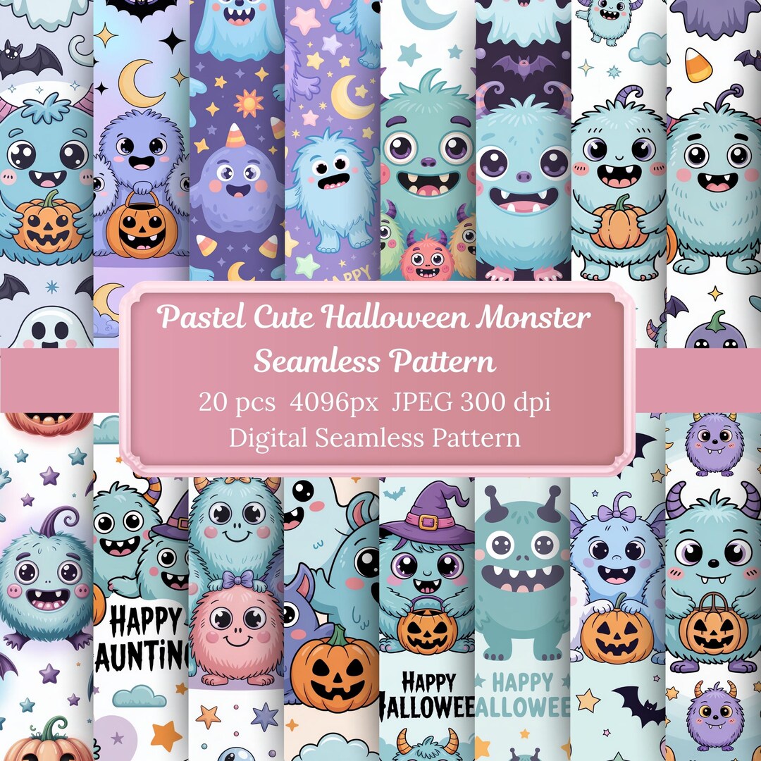 Pastel Halloween Monster Seamless Pattern – Kawaii Kids Clipart ...