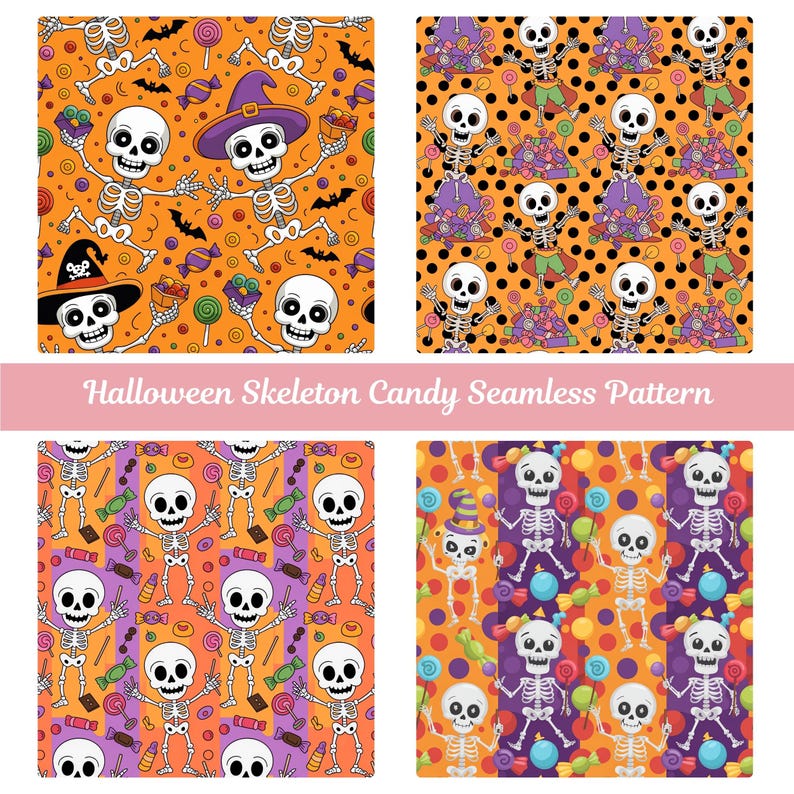Halloween Skeleton Candy Seamless Pattern – 20 JPEG Digital Papers ...