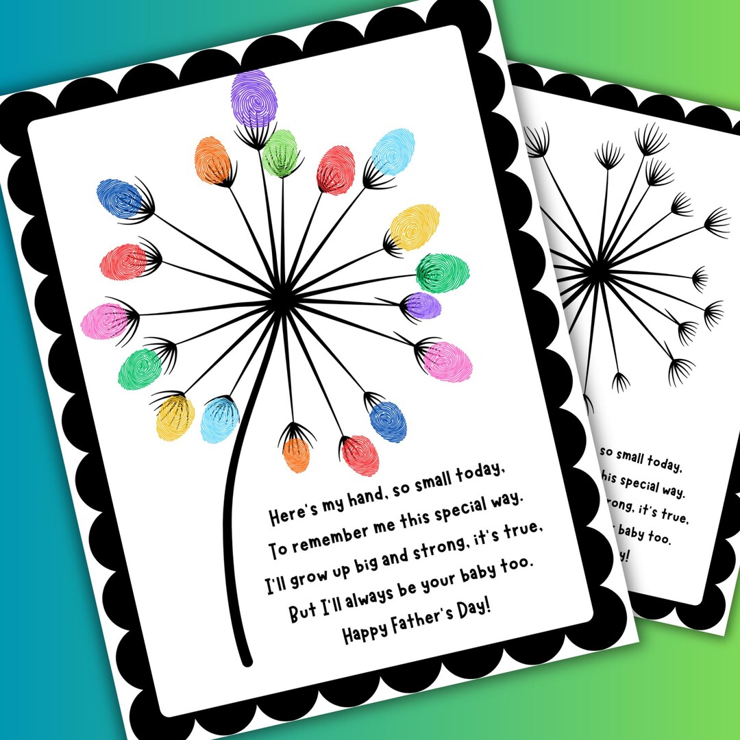 Gift for Daddy, Fathers Day Fingerprint, Dandelion Fingerprint Craft ...