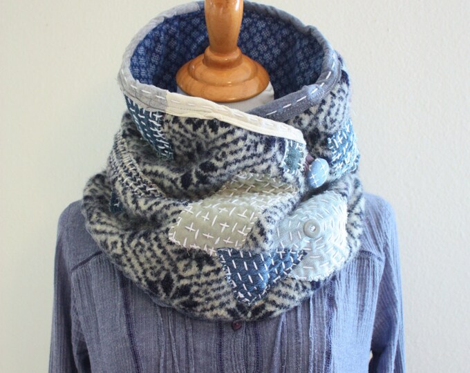 Wool Scarf Boro Men's Neck warmer Dark blue and gray warm winter neck ...