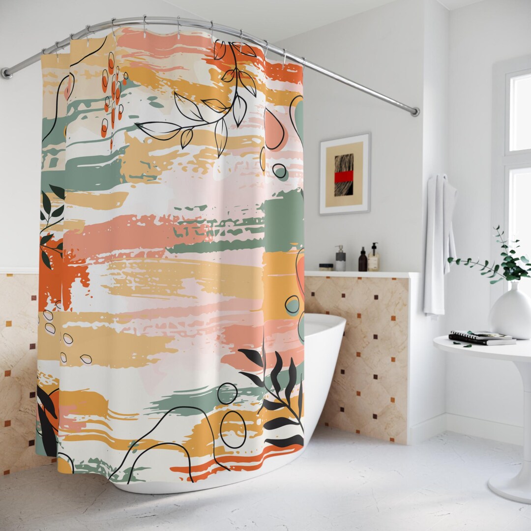 Abstract Boho Shower Curtain, Bohemian Modern Aesthetic Bathroom Décor ...
