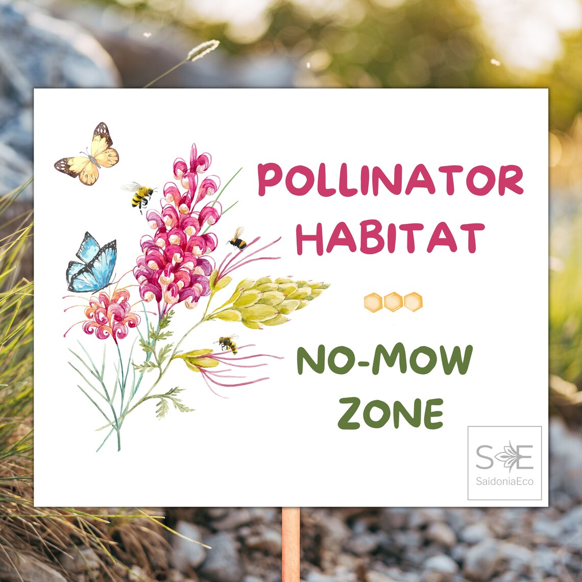 PRINTABLE • No Mow Zone Sign, Digital Download, Bee Butterfly Floral ...