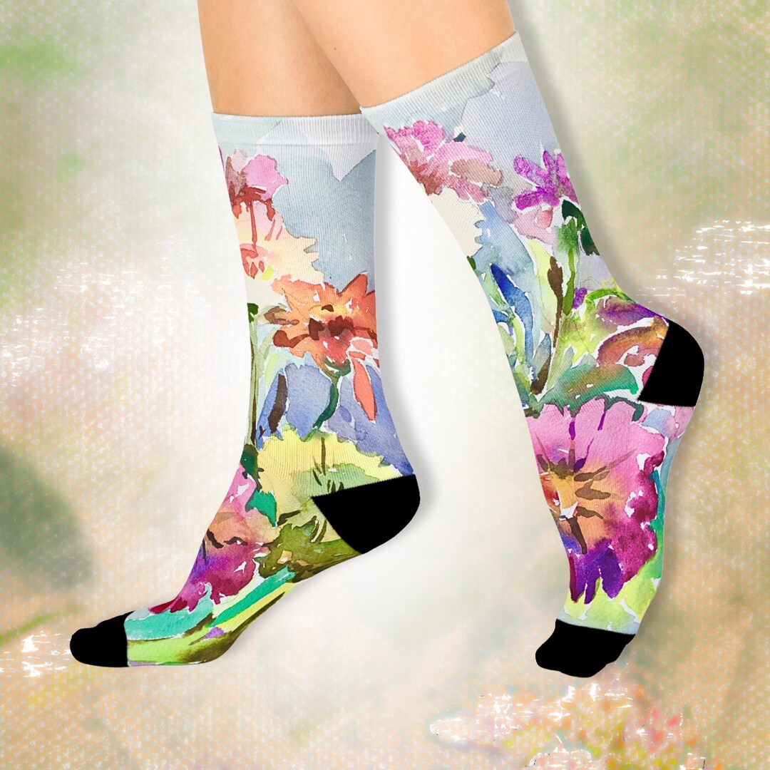 Watercolor Floral Socks: Colorful Art-to-wear - One Size Fits All - Etsy