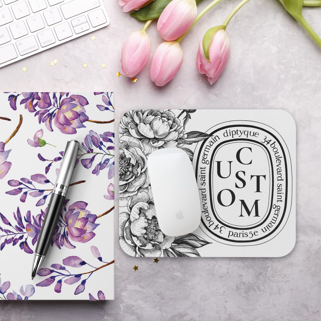 Mouse Pad, Custom Floral Mouse Pad, Monochrome Rectangle Desk Mat ...