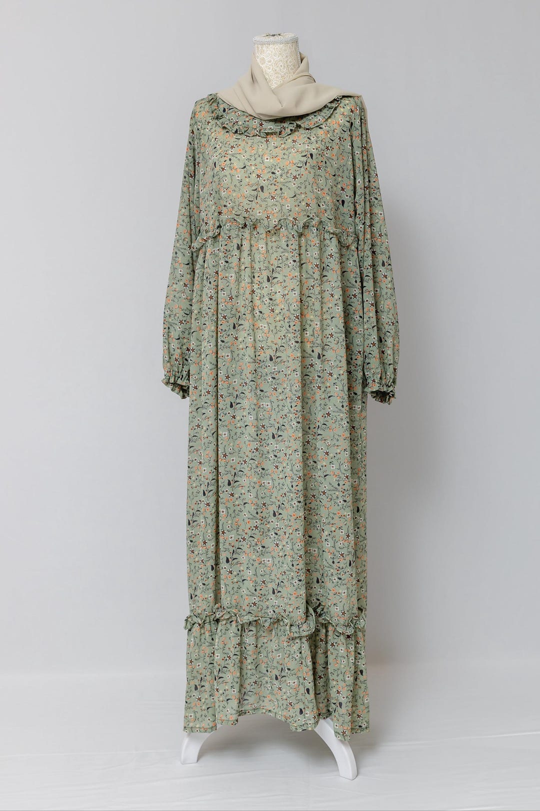 2 PC Set | Modest Sage Prairie Dress | Hijab-friendly Tiered Maxi | Eid ...