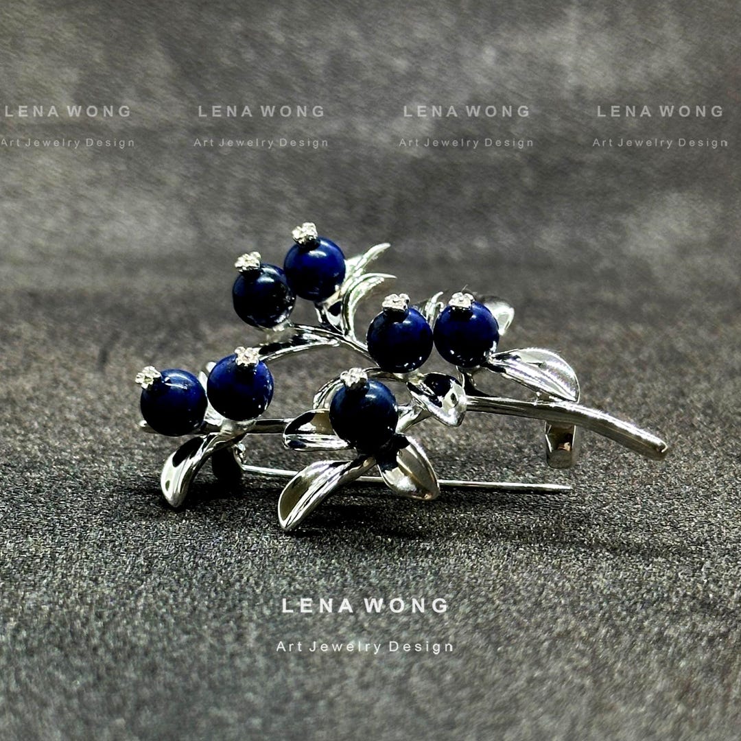 Handmade Sterling Silver Lapis Gemstone Blueberries on Branch Fruit ...