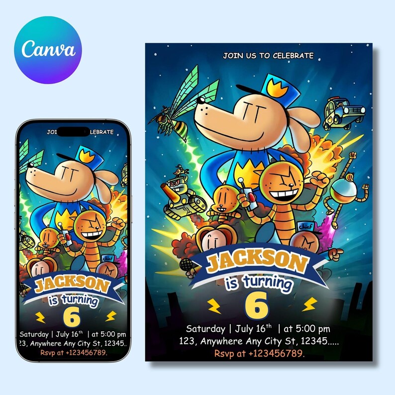 Editable Dog Man Birthday Invitation, Dog Man Birthday, Editable Kids ...