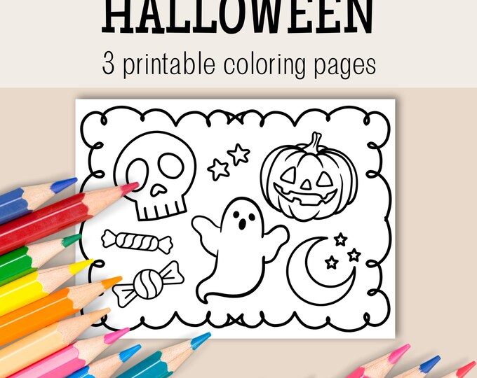 5 Cute Halloween Theme Coloring Pages, Halloween Coloring, Pumpkin ...