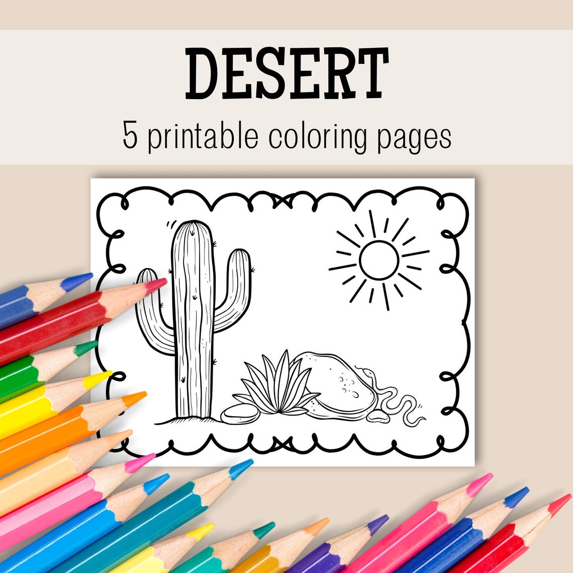 Desert Coloring Page, Cactus Coloring Page, Printable Desert Coloring ...