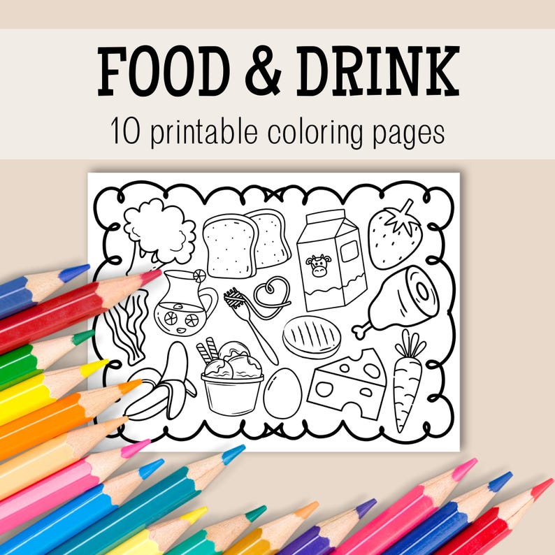 Food and Drink Coloring Page, Food Groups for Kids, Cute Food Coloring ...