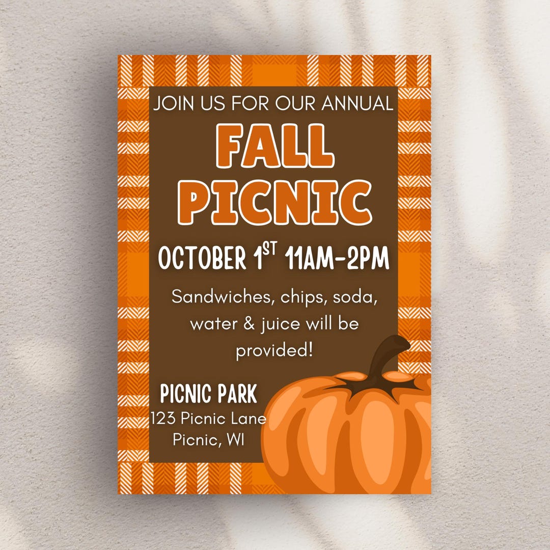 Fall Picnic Invitation, Fall Luncheon Invitation, Fall Event Invitation ...