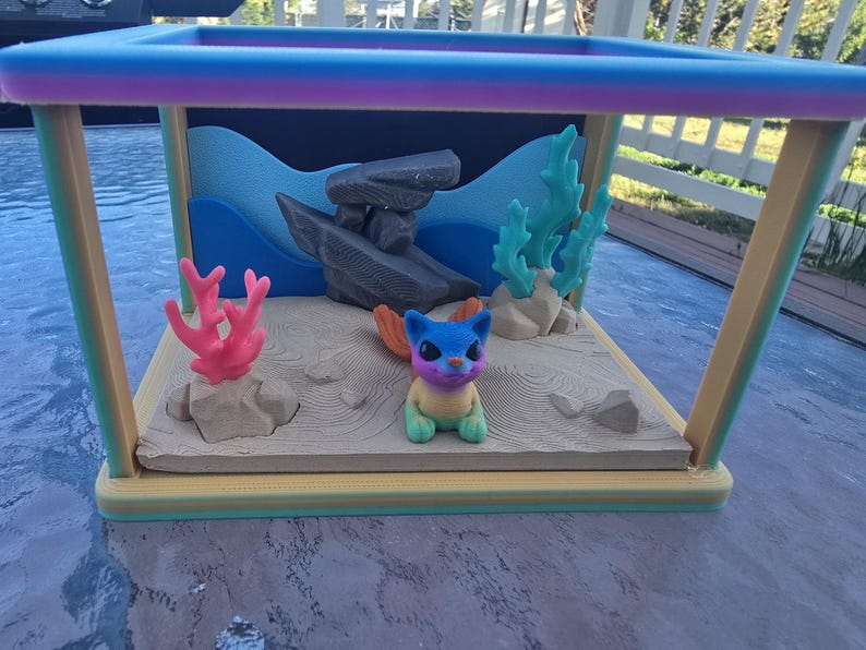 3D Printed Fish Tank With Toy Fish Set: Pretend Play Desk Decor - Etsy