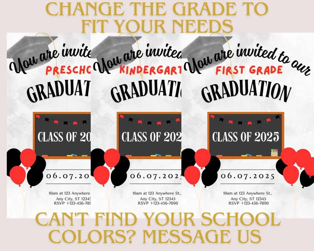 Graduation Invitation, Class of 2025, Red and Black, Any Grade ...