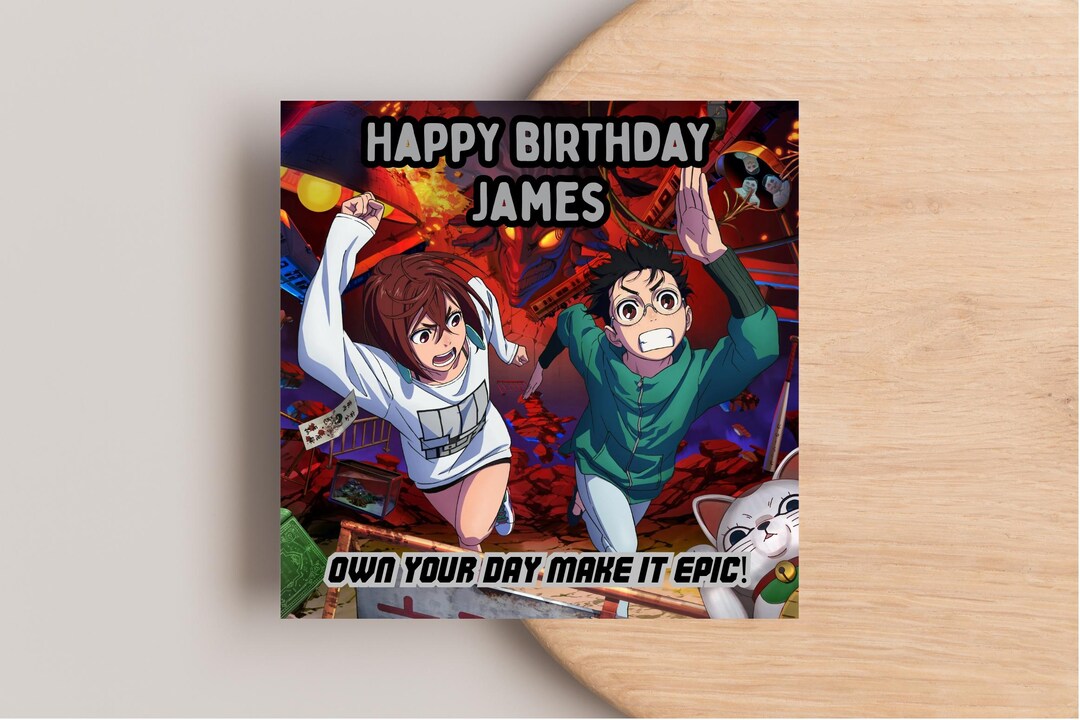 Dandadan Anime Birthday Card Square | Personalized Name | Cool Manga ...