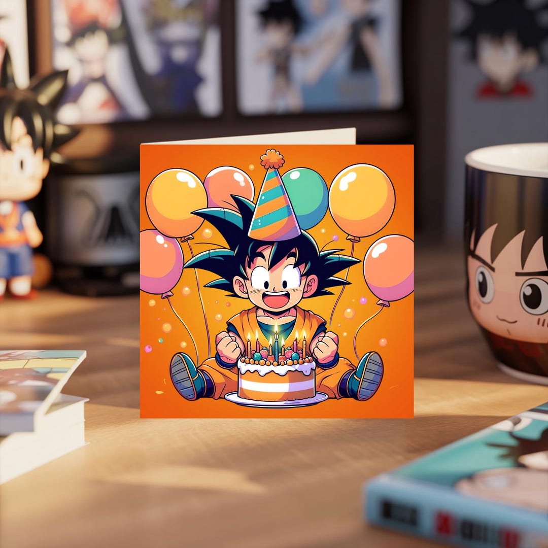 Kawaii Goku Birthday Card Handmade Dragon Ball Z Anime Greeting Square ...