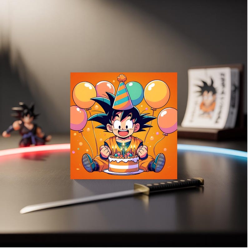 Kawaii Goku Birthday Card Handmade Dragon Ball Z Anime Greeting Square ...