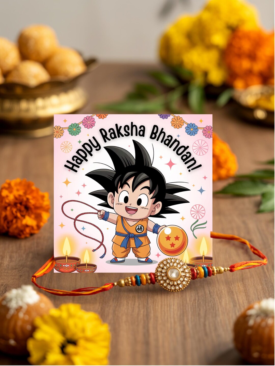 Personalised Goku Rakhi Card, Square Raksha Bandhan Card, Anime Brother ...