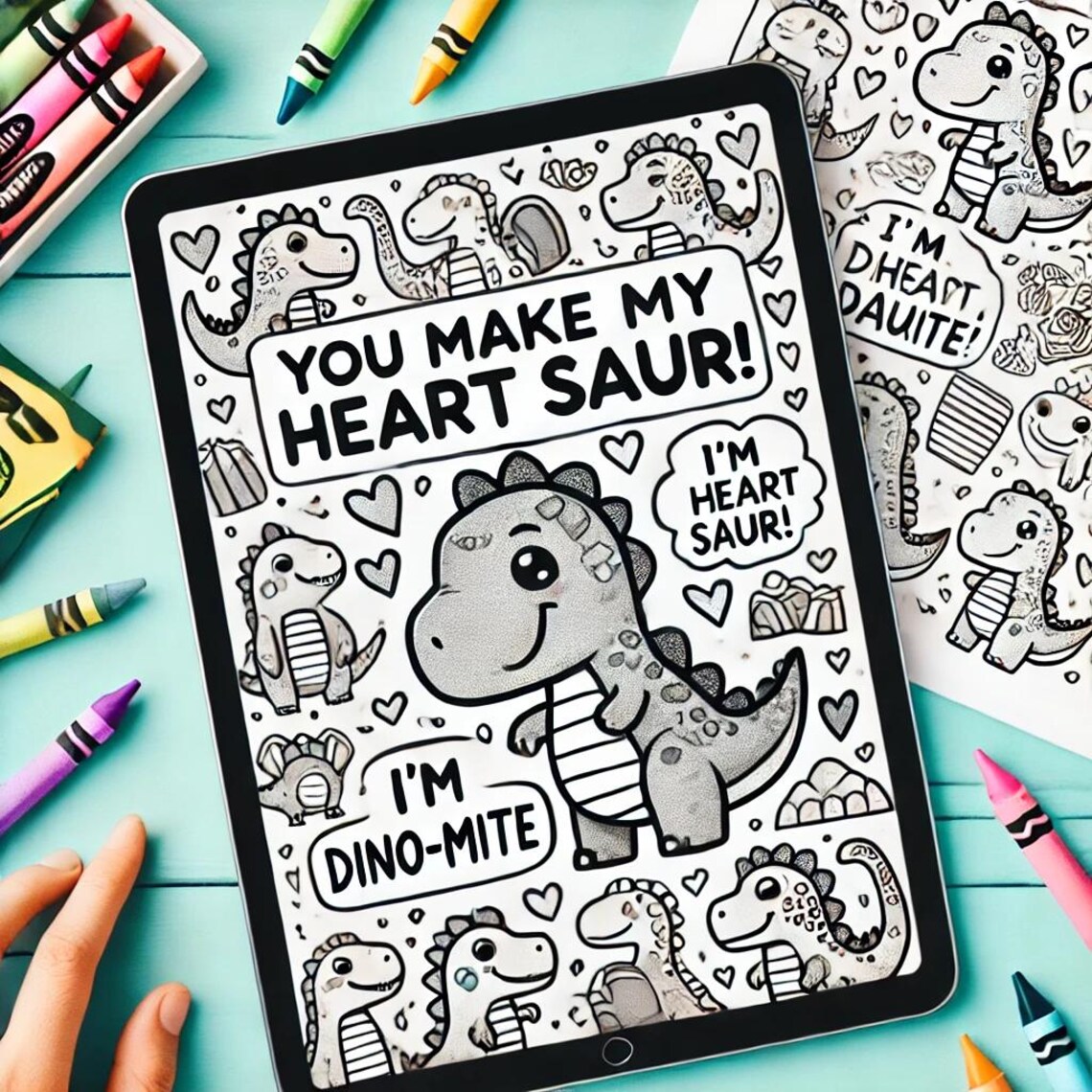 Dinosaur Pun Coloring Book for Kids – Grayscale Printable | Funny ...