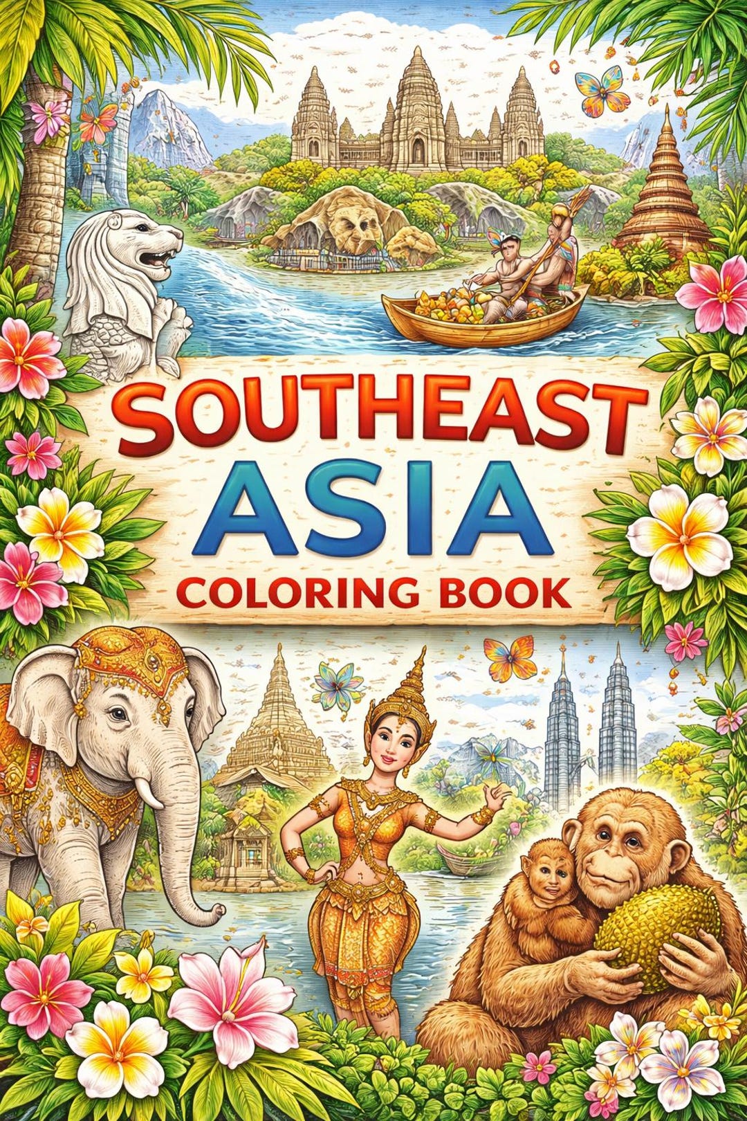 SOUTHEAST ASIA - Printable Colouring Book . Adult & Kids Pages - Etsy